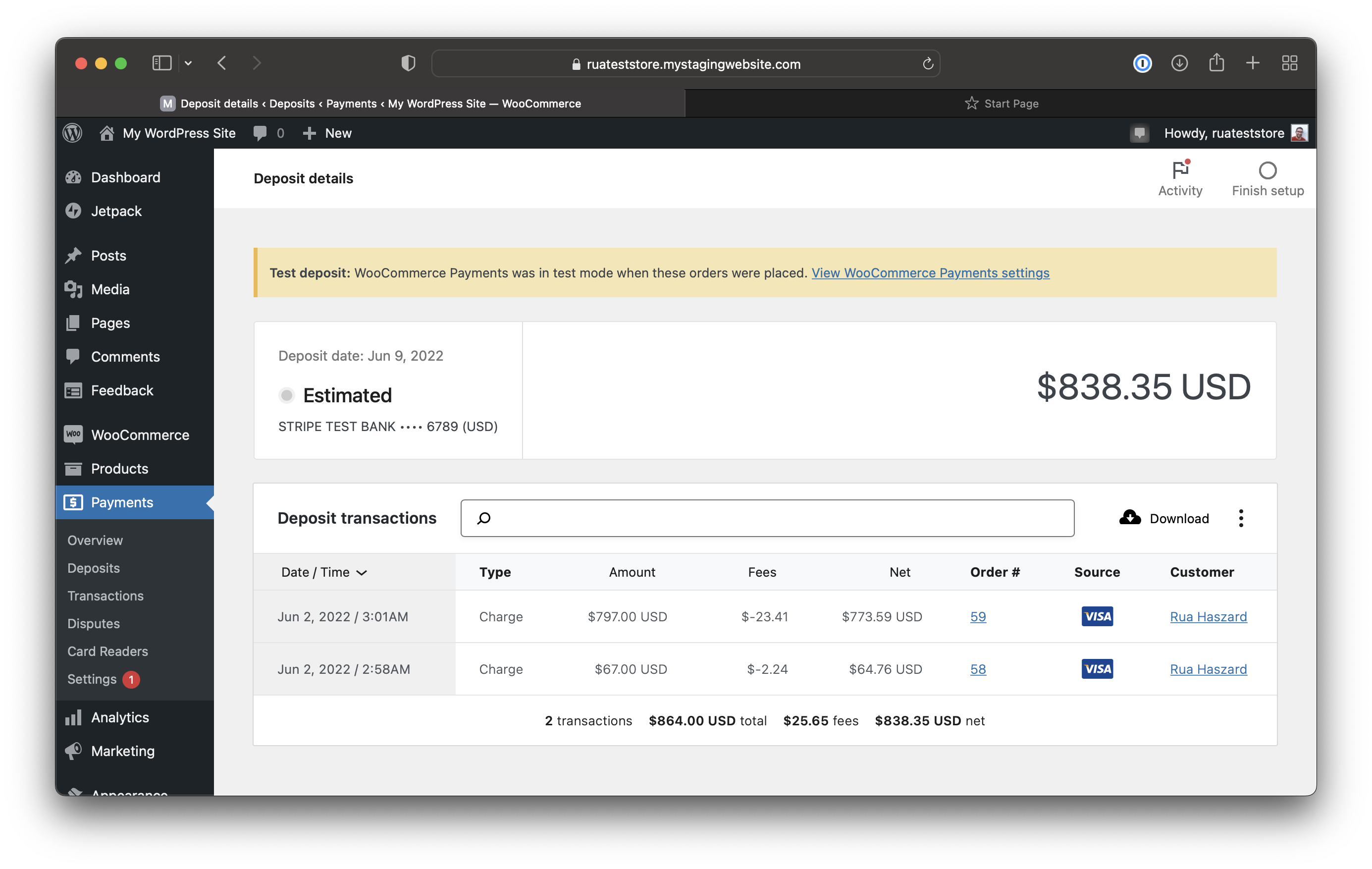 [Deposits UI] When looking at `Deposit details`, `Payment details` pages the sidebar nav ...
