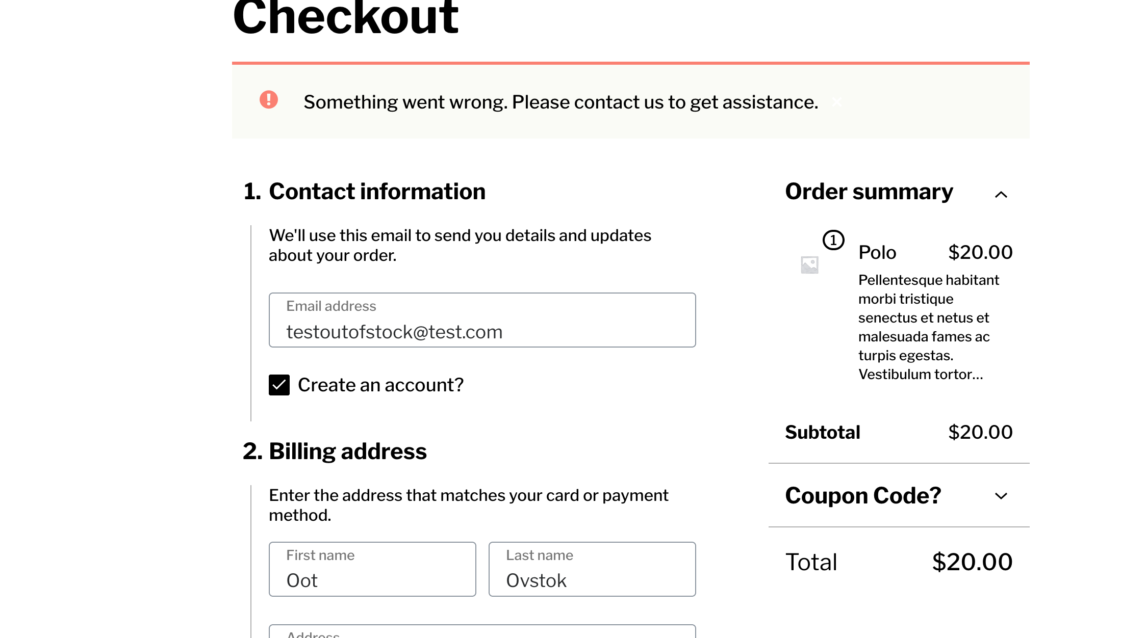 Checkout Block Pending Order When Product Is Out Of Stock Generic Error Message · Issue 3412