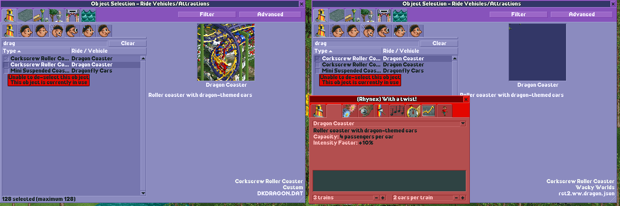 "Custom" Dragon Coaster object conflict appears to permanently affect ...