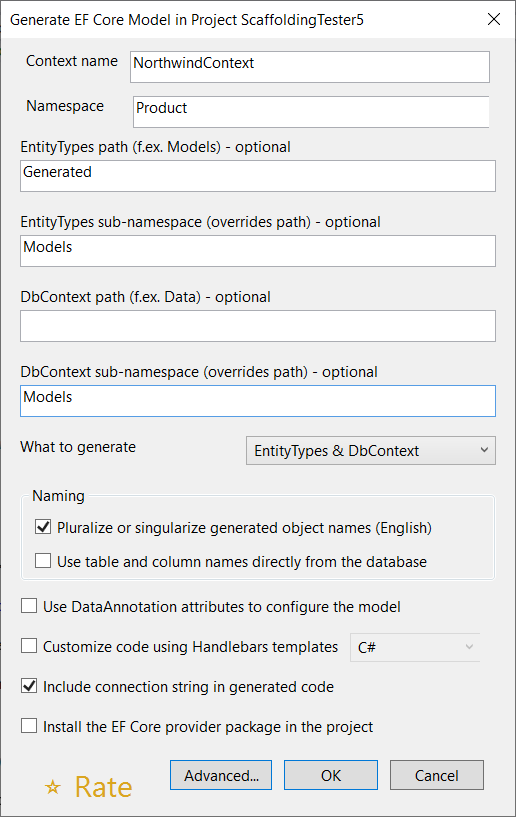 Reverse engineer tables that include a namespace and the optional ...