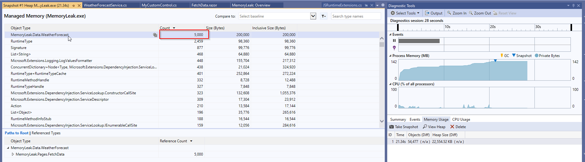 Memory leak in the the Blazor server application · Issue #33547 · dotnet/aspnetcore · GitHub