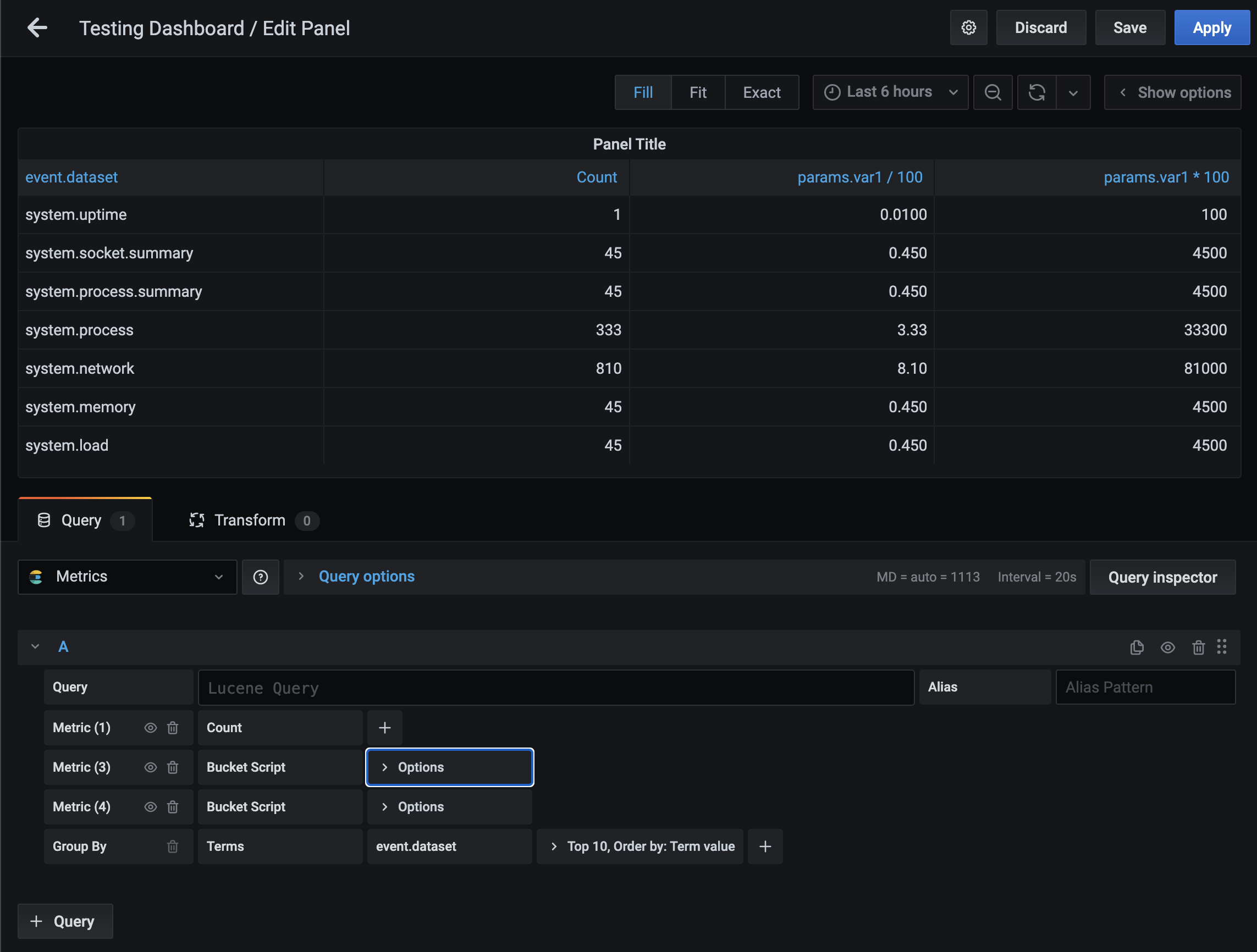 Elasticsearch Two Metrics With The Same Nameconfig Only Create 1 Field 2174