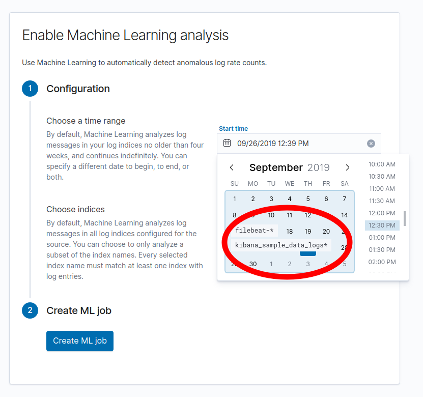 [Logs UI] Date picker on analysis setup screen shows index pattern fields from below · Issue ...