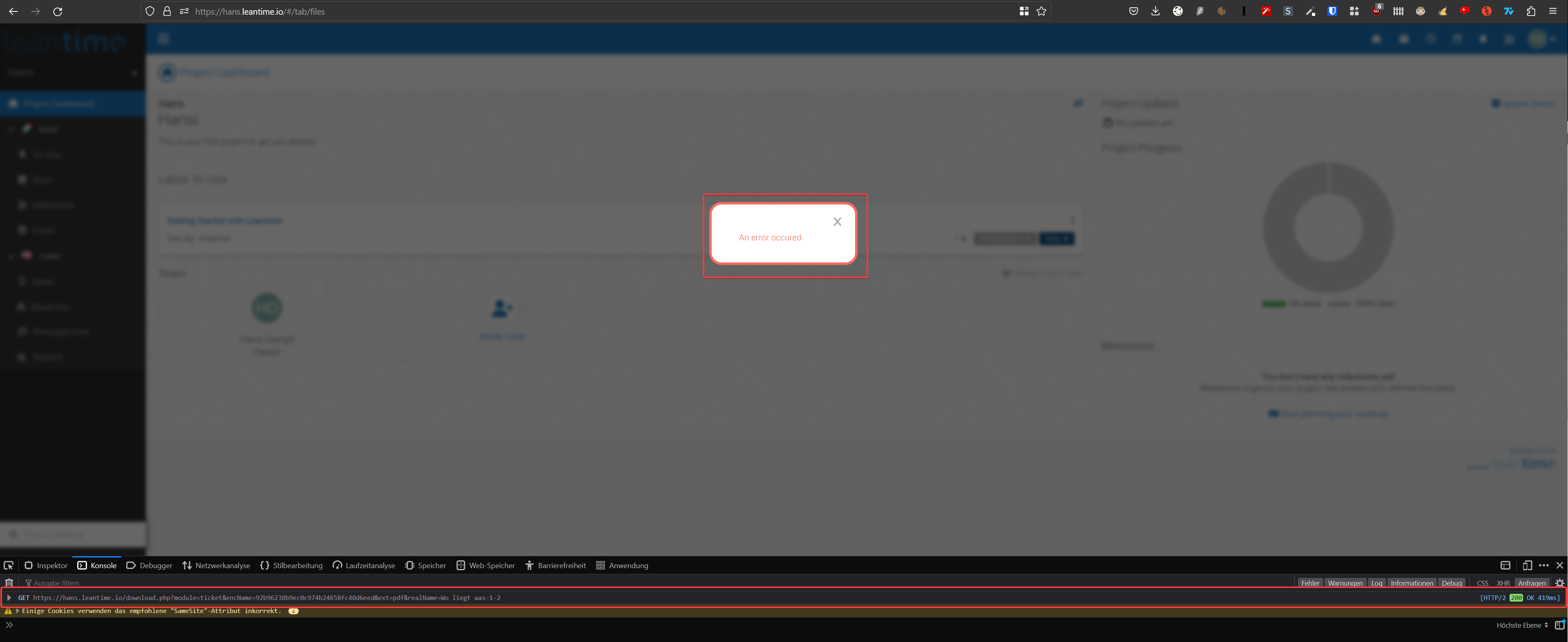 [BUG] Download of files in a ticket not possible "an error occured". · Issue #1516 · Leantime ...