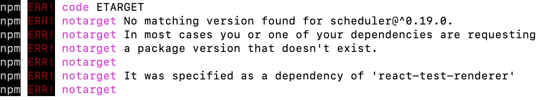 Bug No Matching Version Found For Scheduler0190 · Issue 18148 · Facebookreact · Github