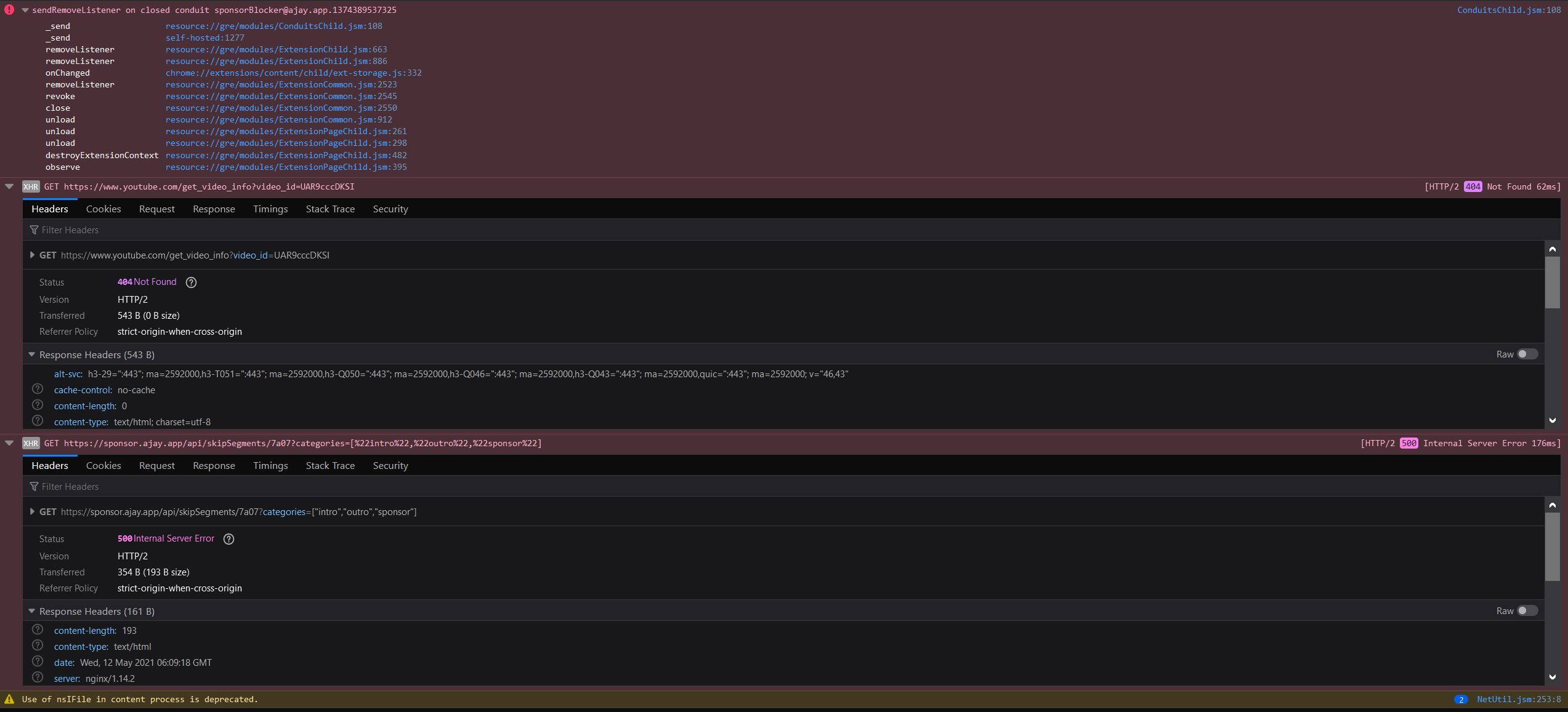 YouTube video info request fails with 404 · Issue #741 · ajayyy/SponsorBlock · GitHub