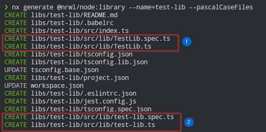 Duplicate set of initial files generated when generating a new Node lib with --pascalCaseFiles ...