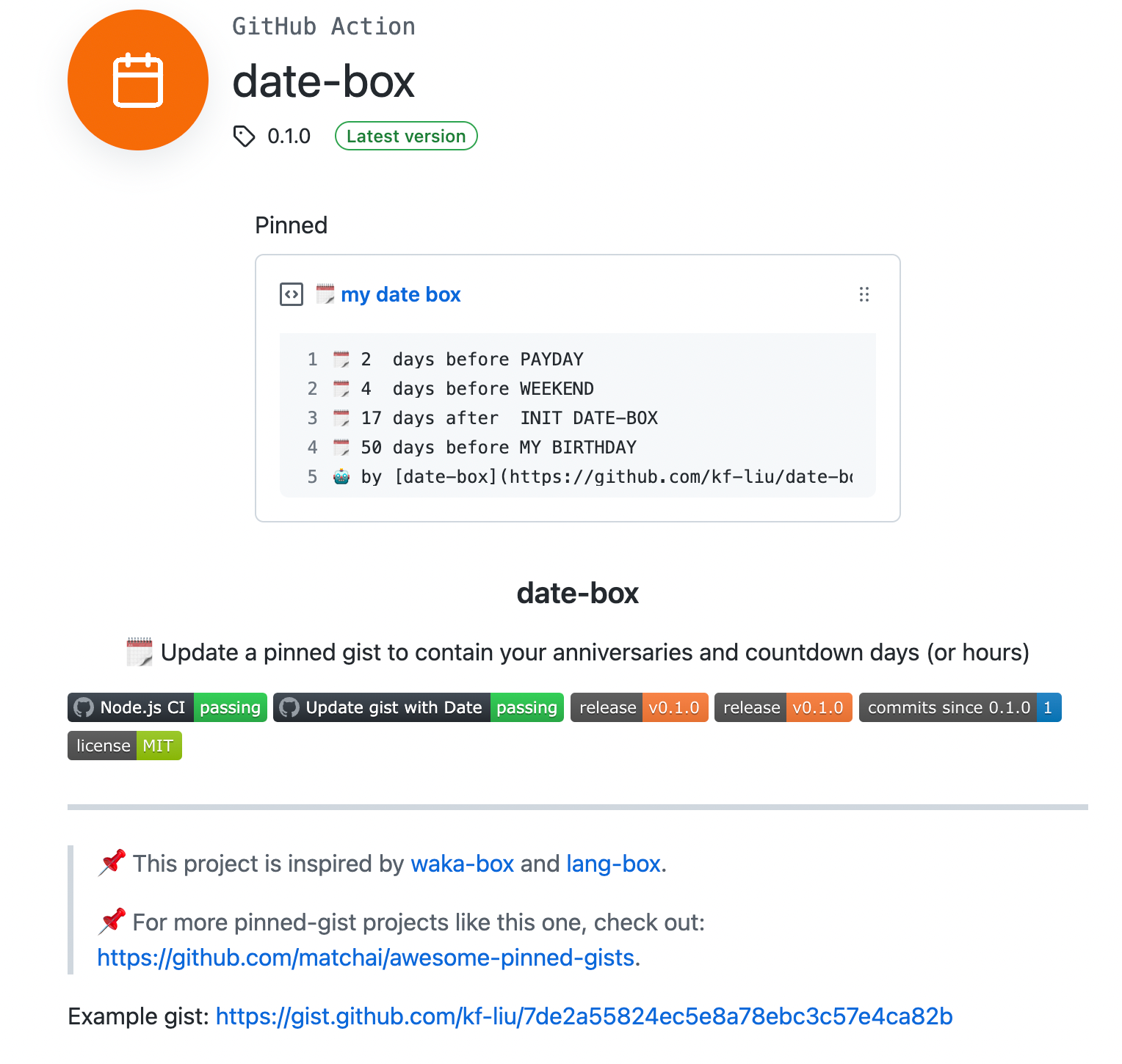 【开源自荐】date-box：把 pinned gist 做成自动更新的倒数日/纪念日/计时器（已上线 github action） · Issue #2733 · ruanyf/weekly ...