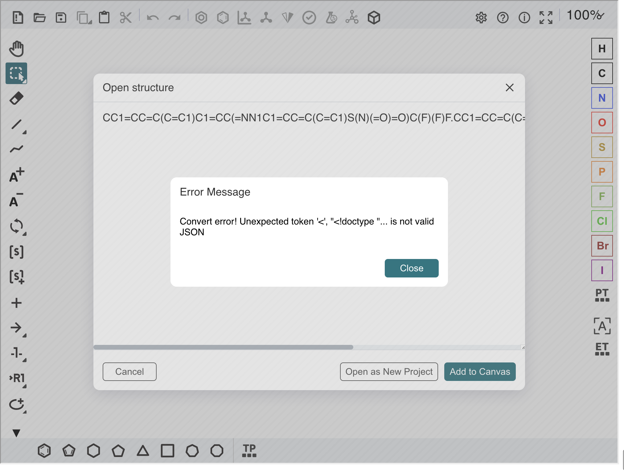 The remote version of ketecher v. 2.6.2 fails smiles import w/ Convert ...