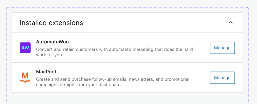 Modify "Installed extensions" and "Discover more marketing tools" to ...