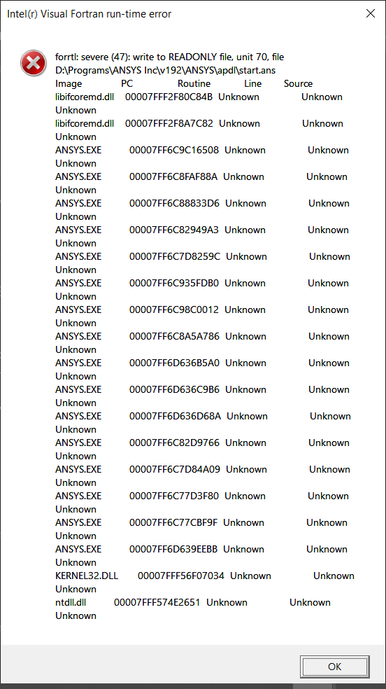 Execution stops due to Intlel(r) Visual Fortran run-time error · Issue #314 · ansys/pymapdl · GitHub