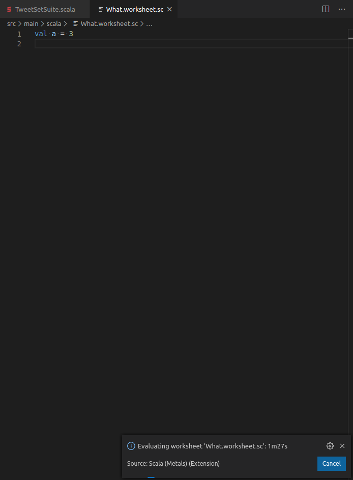 Worksheet doesn't stop "evaluating" · Issue #1462 · scalameta/metals · GitHub