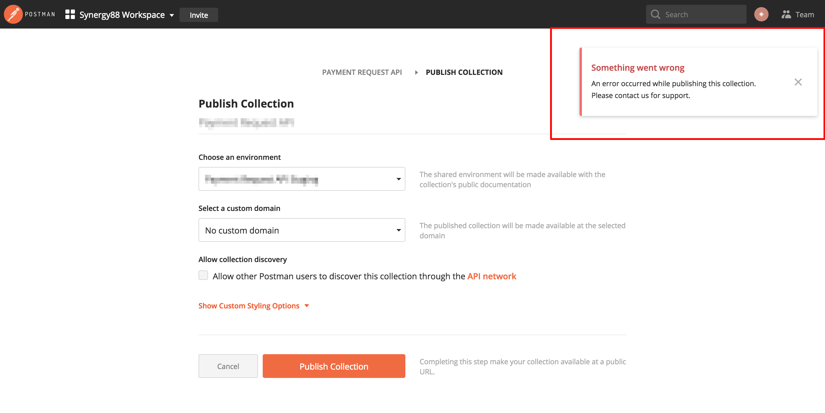 Error While Publishing Documentation · Issue 5137 · Postmanlabs Postman App Support · Github