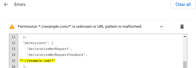 URL values are incorrect in permissions at chrome.declarativeNetRequest · Issue #2113 ...