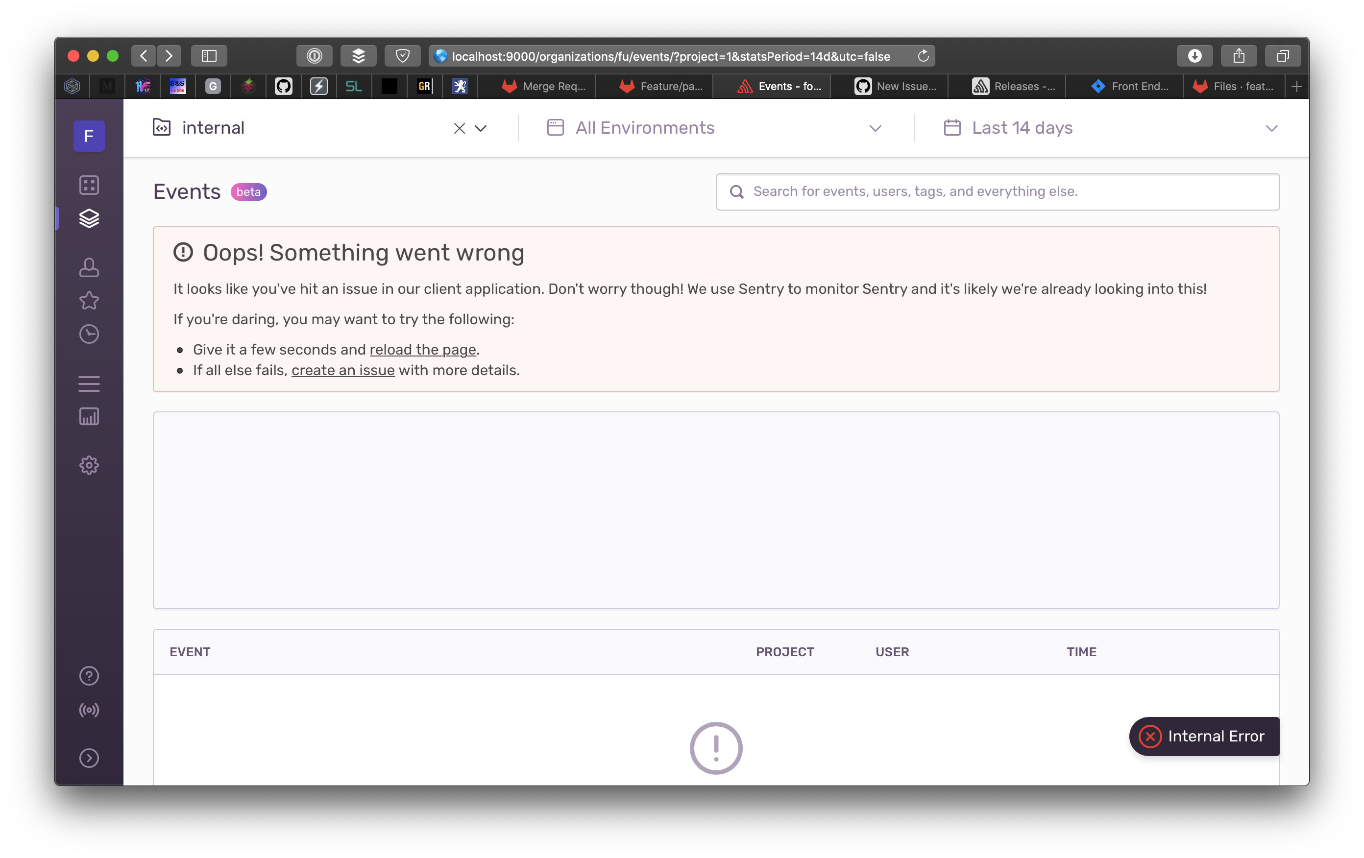 Can't access "Events" tab · Issue #15109 · getsentry/sentry · GitHub