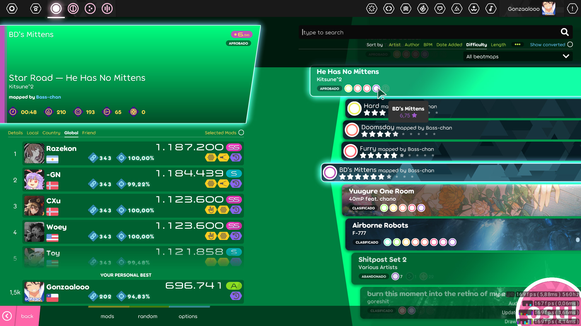 Hovering the star rating difficulty icon of the difficulty card should ...