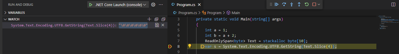 "Debug Console" doesn't seem to support spans with slices · Issue #68753 · dotnet/roslyn · GitHub