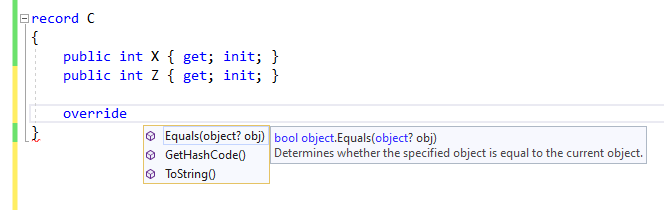 Override completion should not suggest overriding Equals in records ...