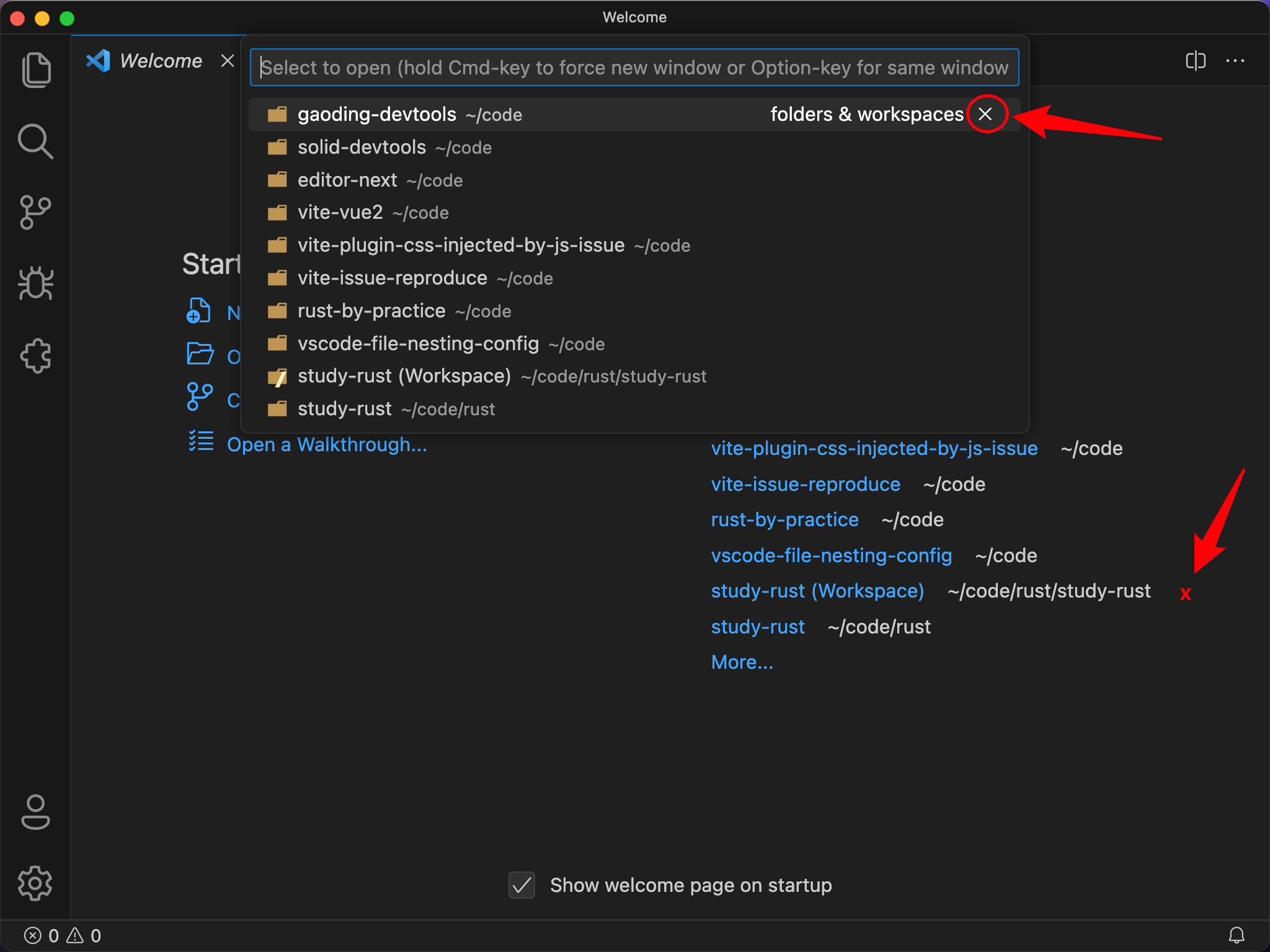 supprt delete recent item in welcom page · Issue #174379 · microsoft/vscode · GitHub