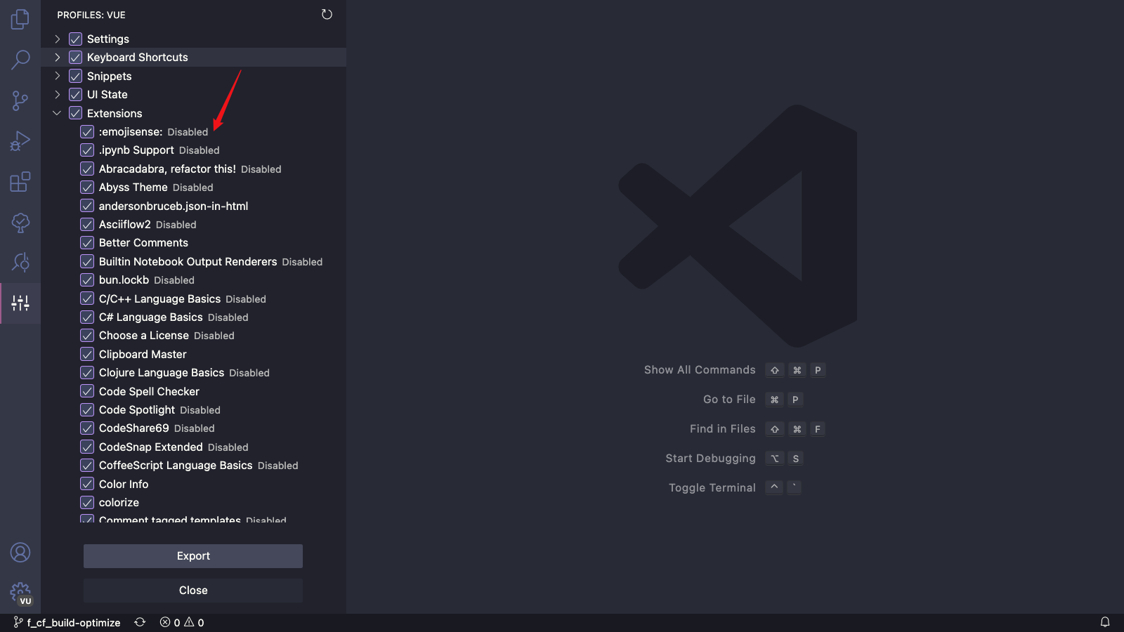 export profile support batch exclude disabled extensions · Issue #179439 · microsoft/vscode · GitHub