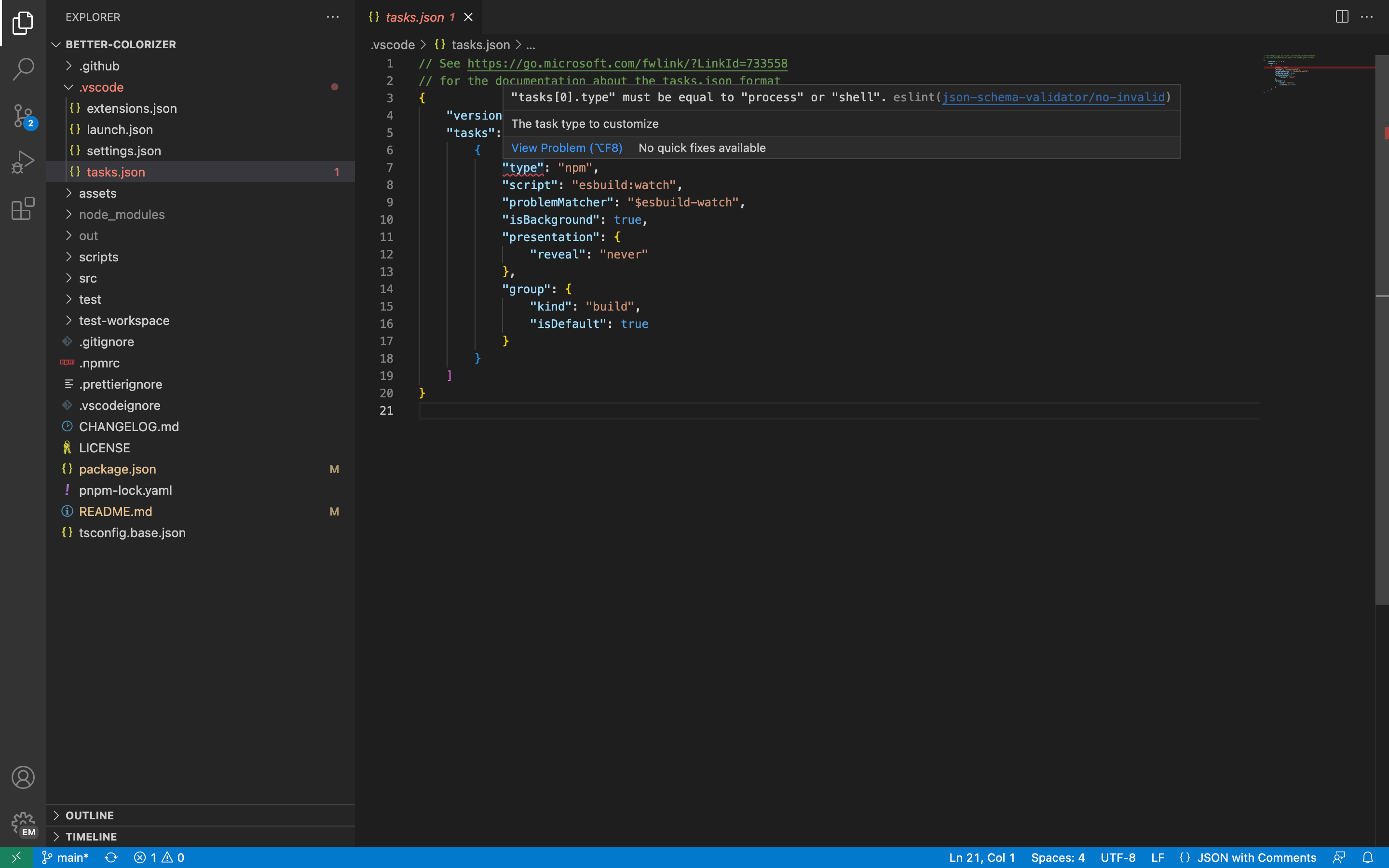 "tasks[0].type" must be equal to "process" or "shell" · Issue #1639 · microsoft/vscode-eslint ...