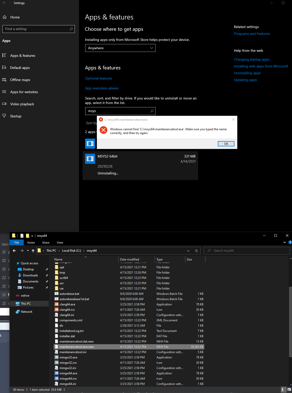 Unable To Uninstall Msys Uninstallers And Dat Have New Extension · Issue 2446 · Msys2msys2