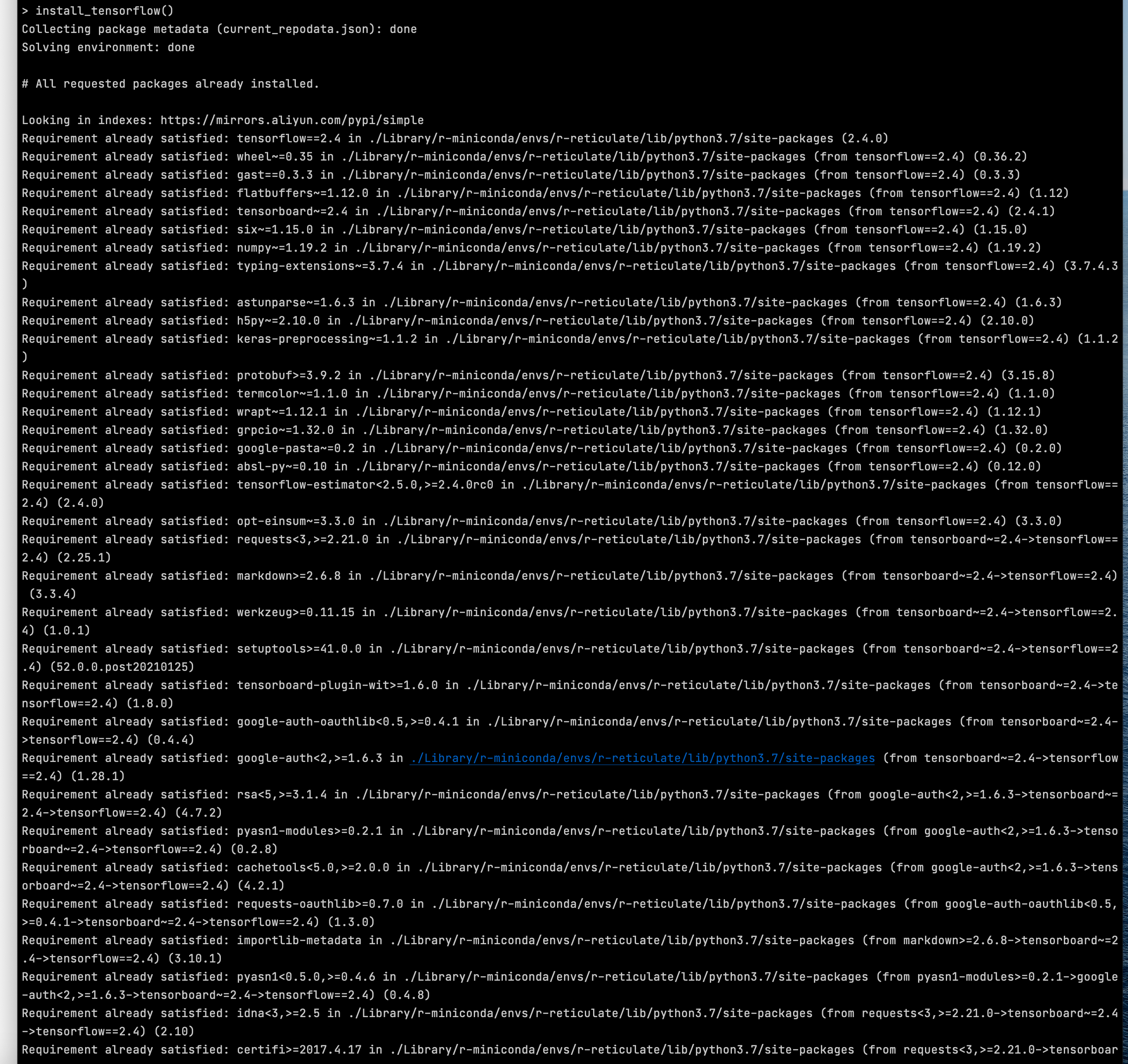 installation per instruction, but got error · Issue #463 · rstudio/tensorflow · GitHub