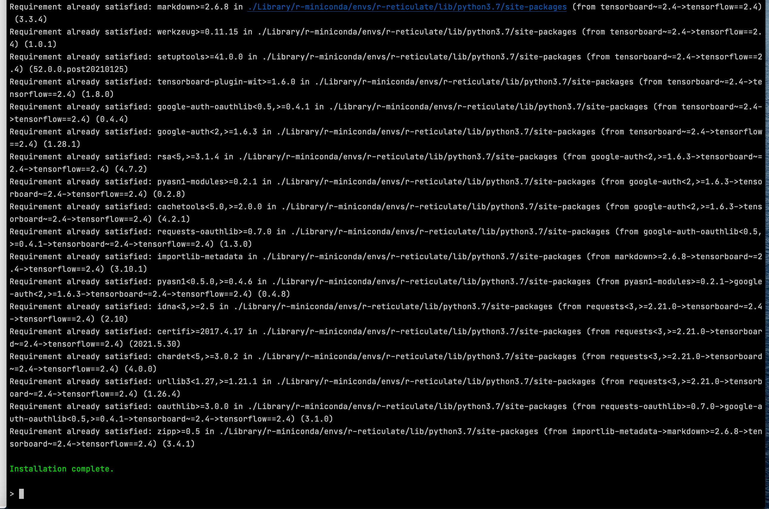 installation per instruction, but got error · Issue #463 · rstudio/tensorflow · GitHub