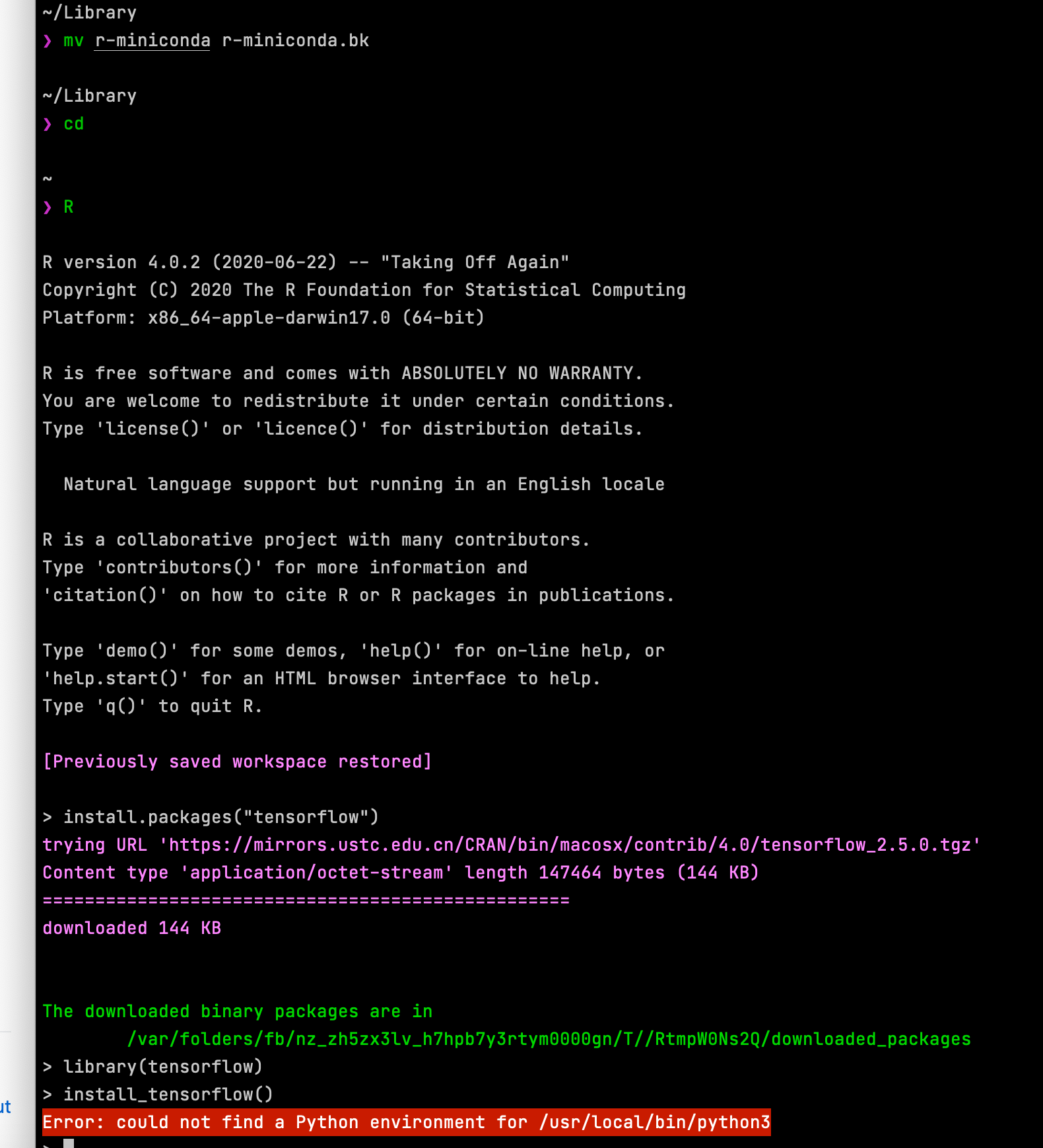 installation per instruction, but got error · Issue #463 · rstudio/tensorflow · GitHub
