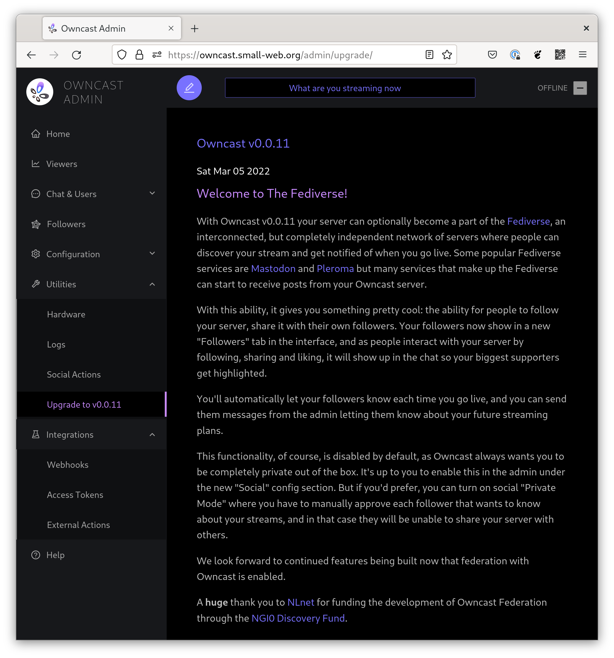 Hide/disable “Upgrade to vN” link if version N of Owncast is already installed · Issue #1951 ...