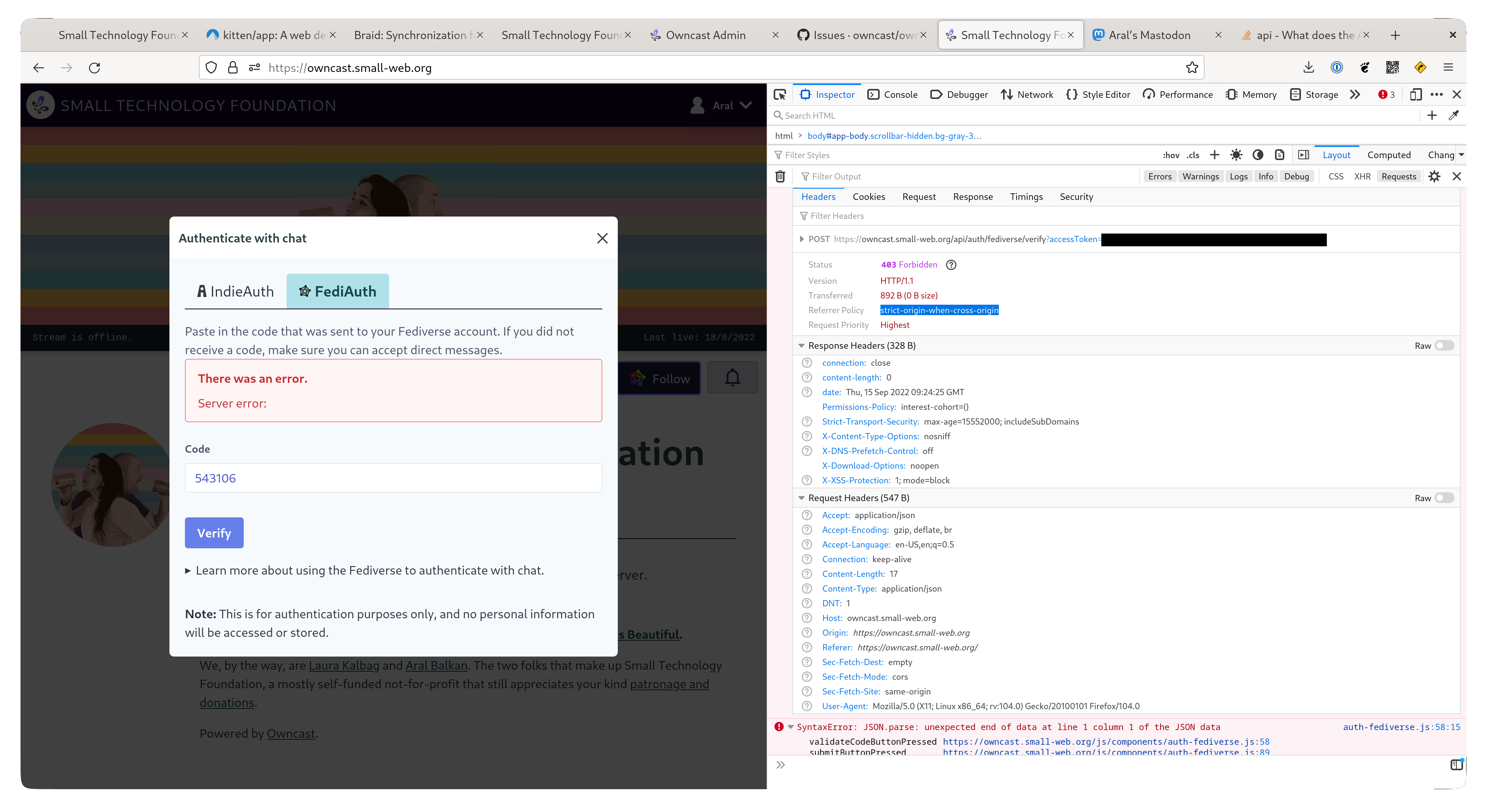 Cors Issue On Fediauth · Issue 2118 · Owncast Owncast · Github