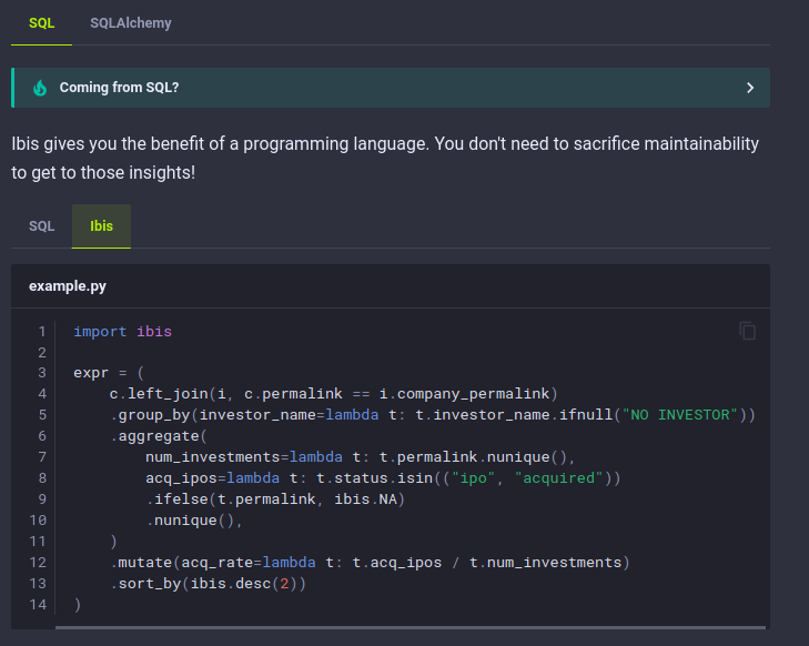 docs: add better comparison section and fix broken links by cpcloud · Pull Request #3394 · ibis ...