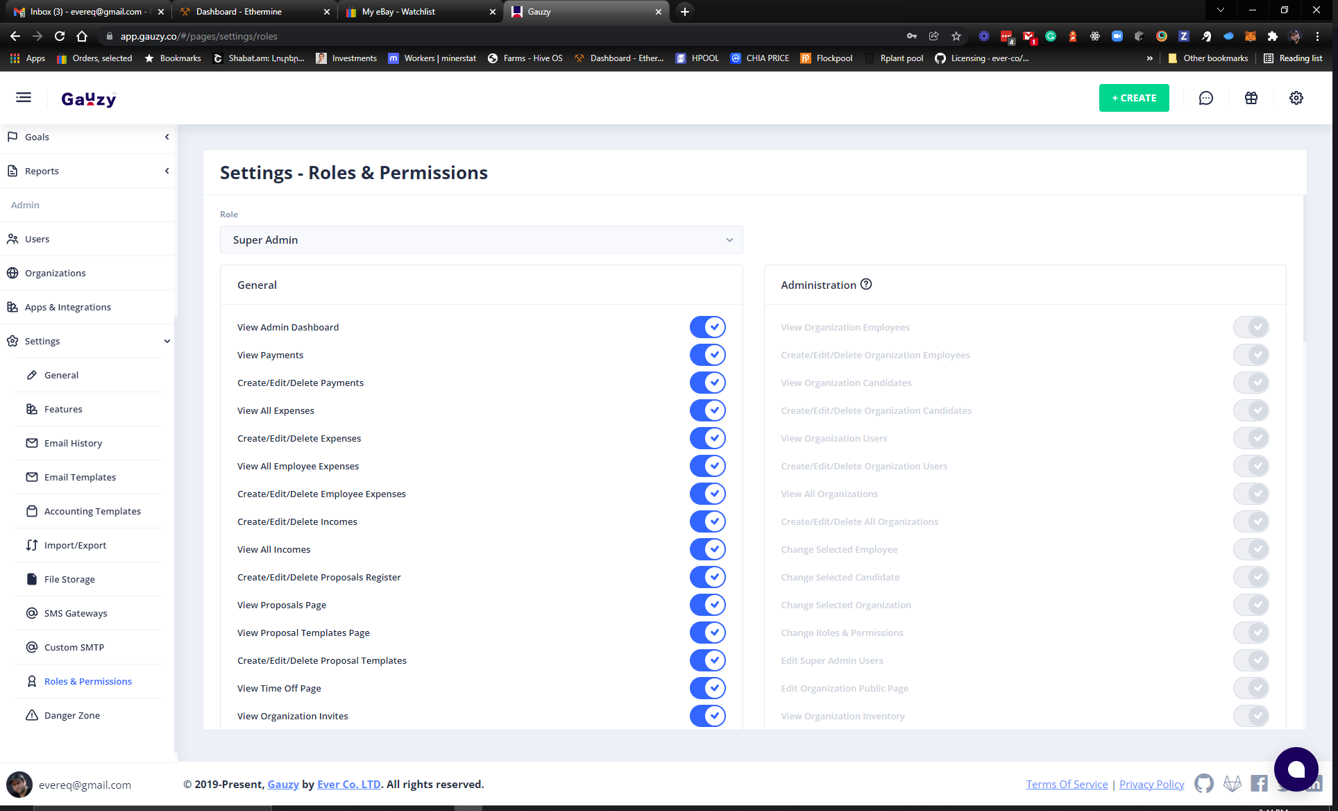 Feature: Allow Admins and Super Admins Roles to create NEW roles and assign permissions to them ...