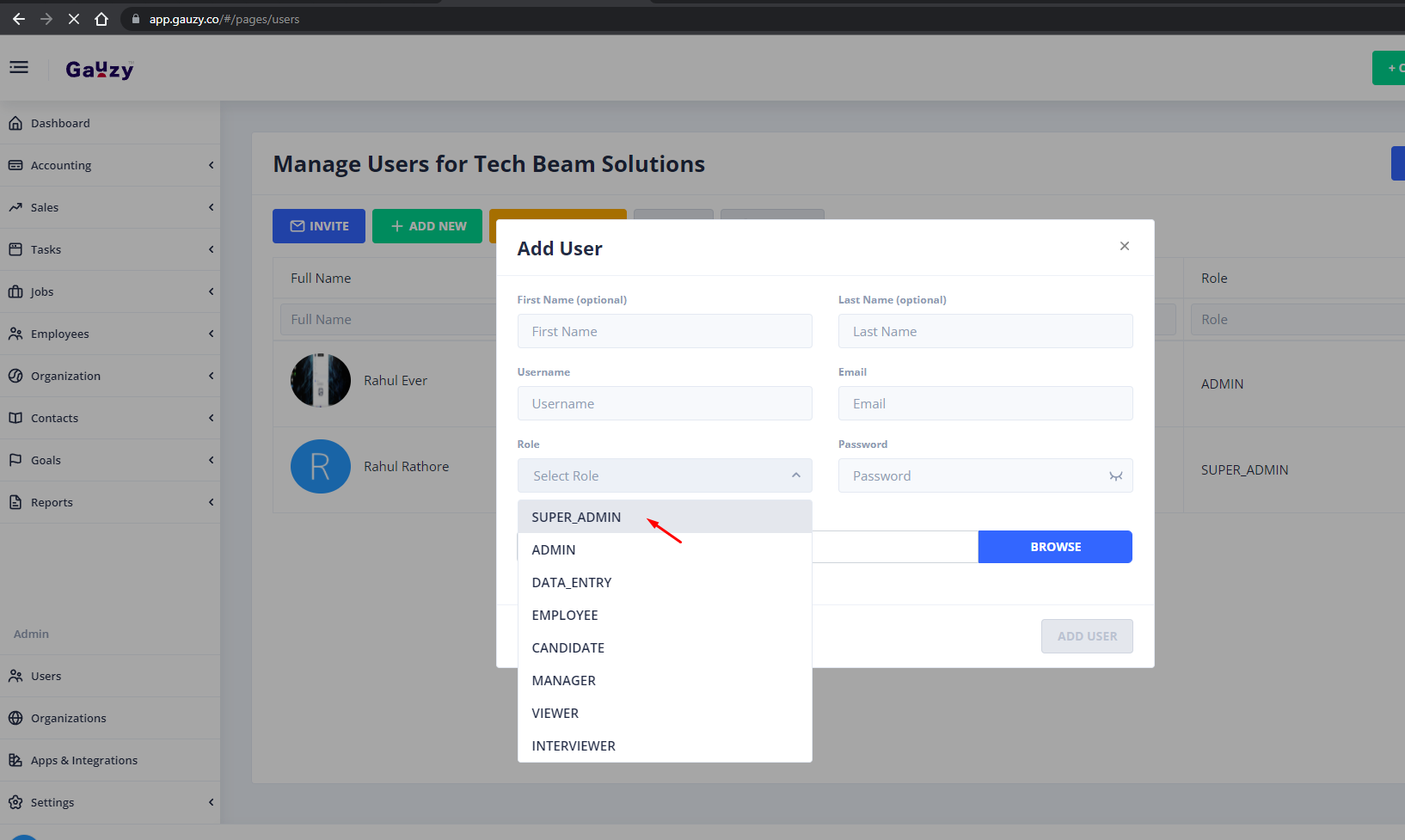 Bug: ADMIN role user should not be able to create SUPER_ADMIN role user · Issue #3936 · ever-co ...
