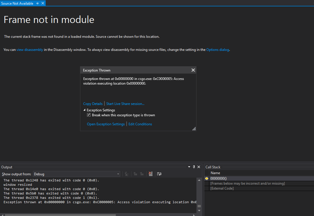 (master branch) Game Crashes/"Freezes" on inject · Issue #138 · EternityX/DEADCELL-CSGO · GitHub