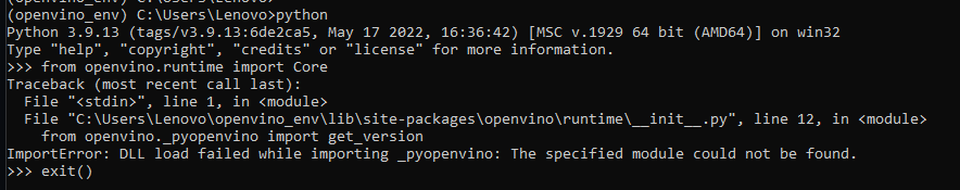 Bug Importerror Dll Load Failed While Importing Pyopenvino The Specified Module Could Not Be 