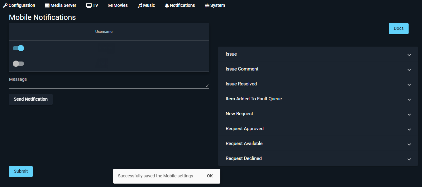 Mobile App notifications not applied on toggle on · Issue #4276 · Ombi-app/Ombi · GitHub