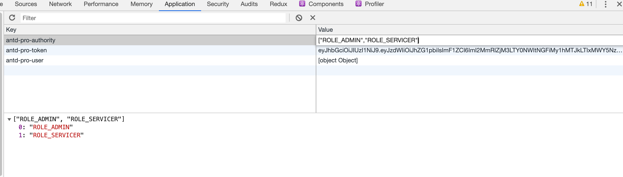 修改localStorage的antd-pro-authority即可实现拥有菜单权限 · Issue #5187 · ant-design/ant-design-pro · GitHub