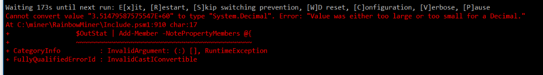 Cannot convert value, value too large for Decimal · Issue #588 · RainbowMiner/RainbowMiner · GitHub