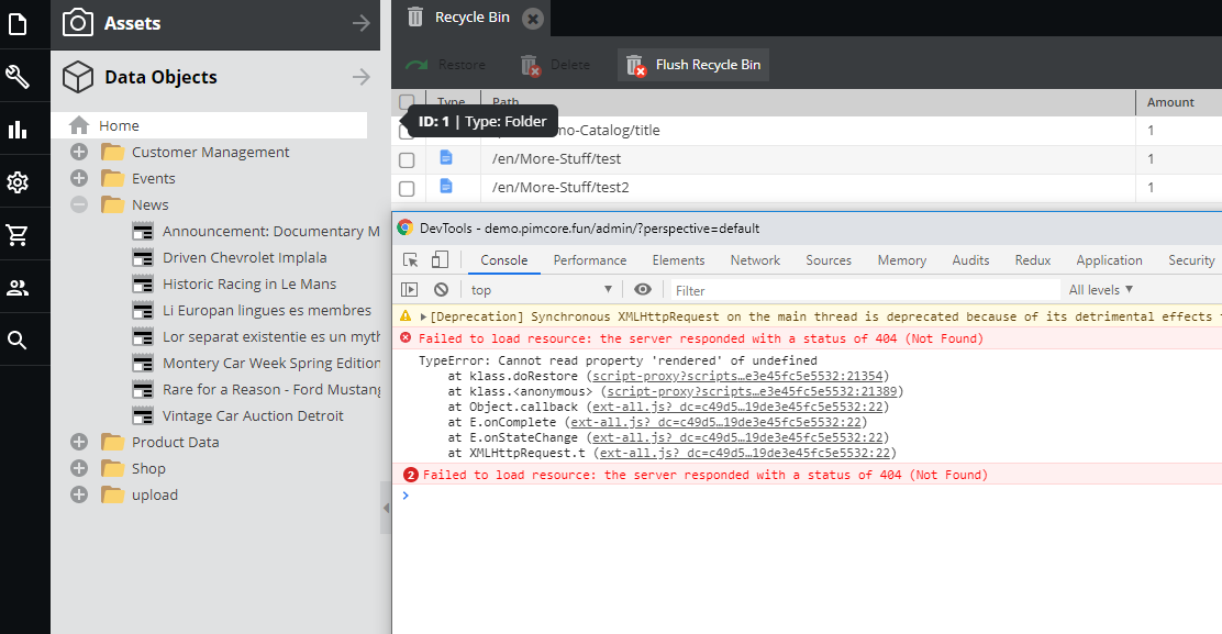 Frontend Error While Refresh All Trees After Recycled Bin · Issue 6107 · Pimcore Pimcore · Github