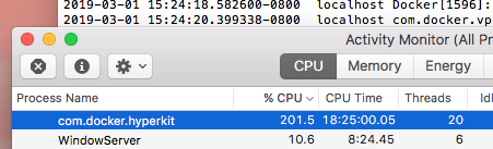 Excessive CPU usage locks up Docker · Issue #247 · moby/hyperkit · GitHub