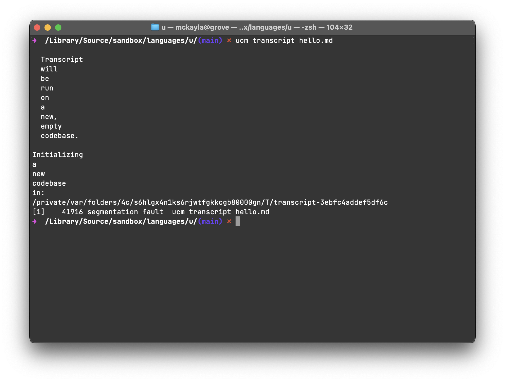 `ucm transcript`: segmentation fault · Issue #3136 · unisonweb/unison · GitHub