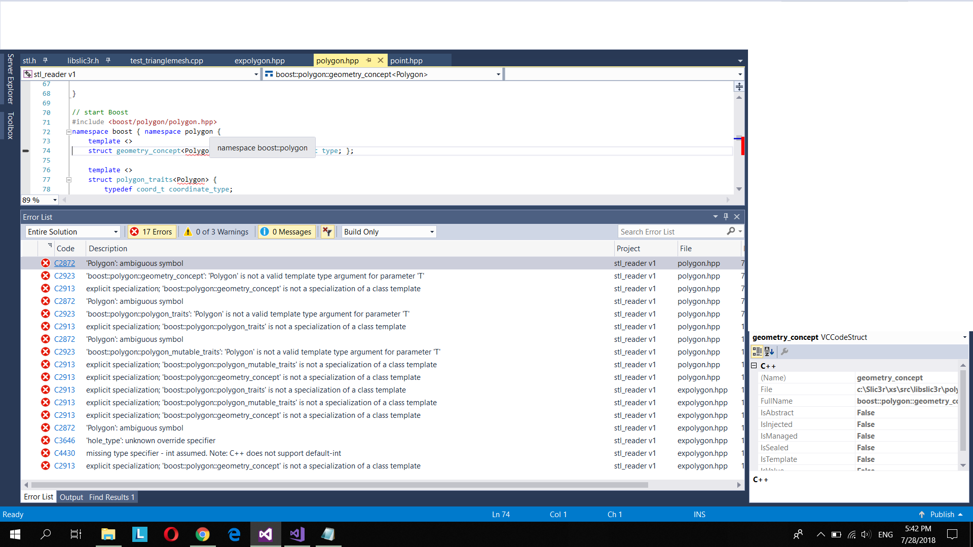 Compiling errors while using libslic3r(core of Slic3r) in visual studio in c++ program · Issue ...