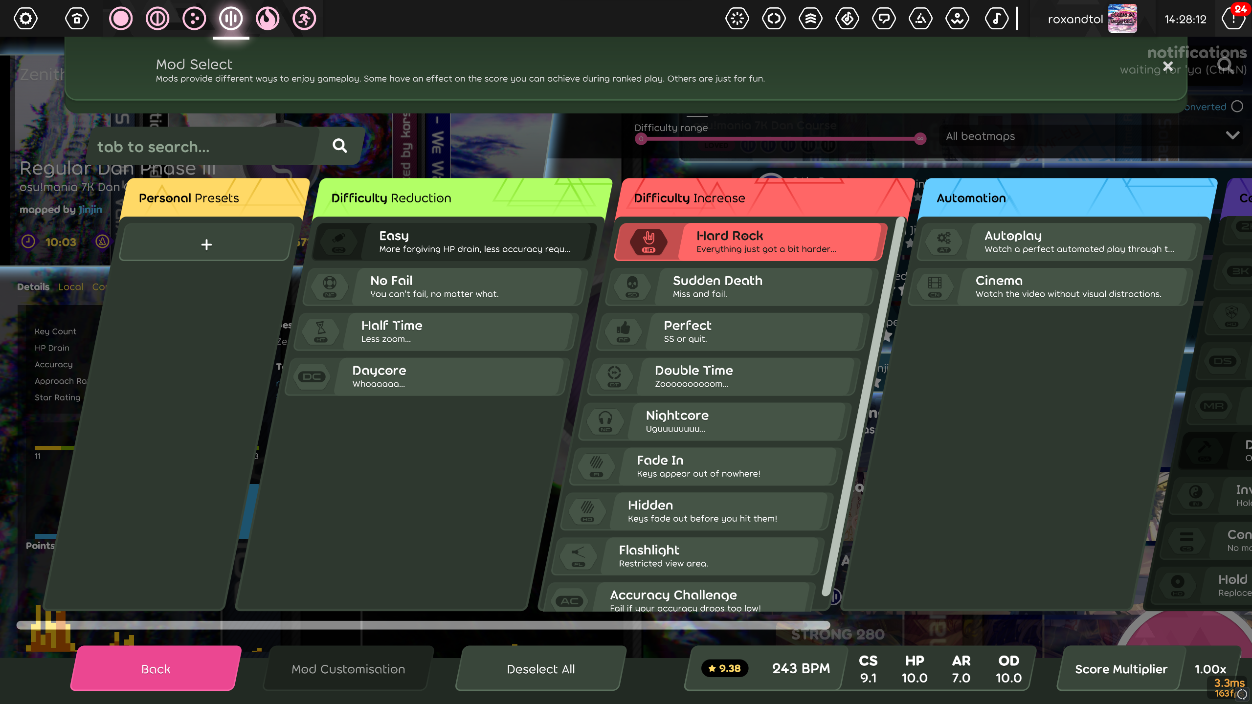 circle size and AR changes when adding HR in osu!mania in the map stat window · Issue #25090 ...