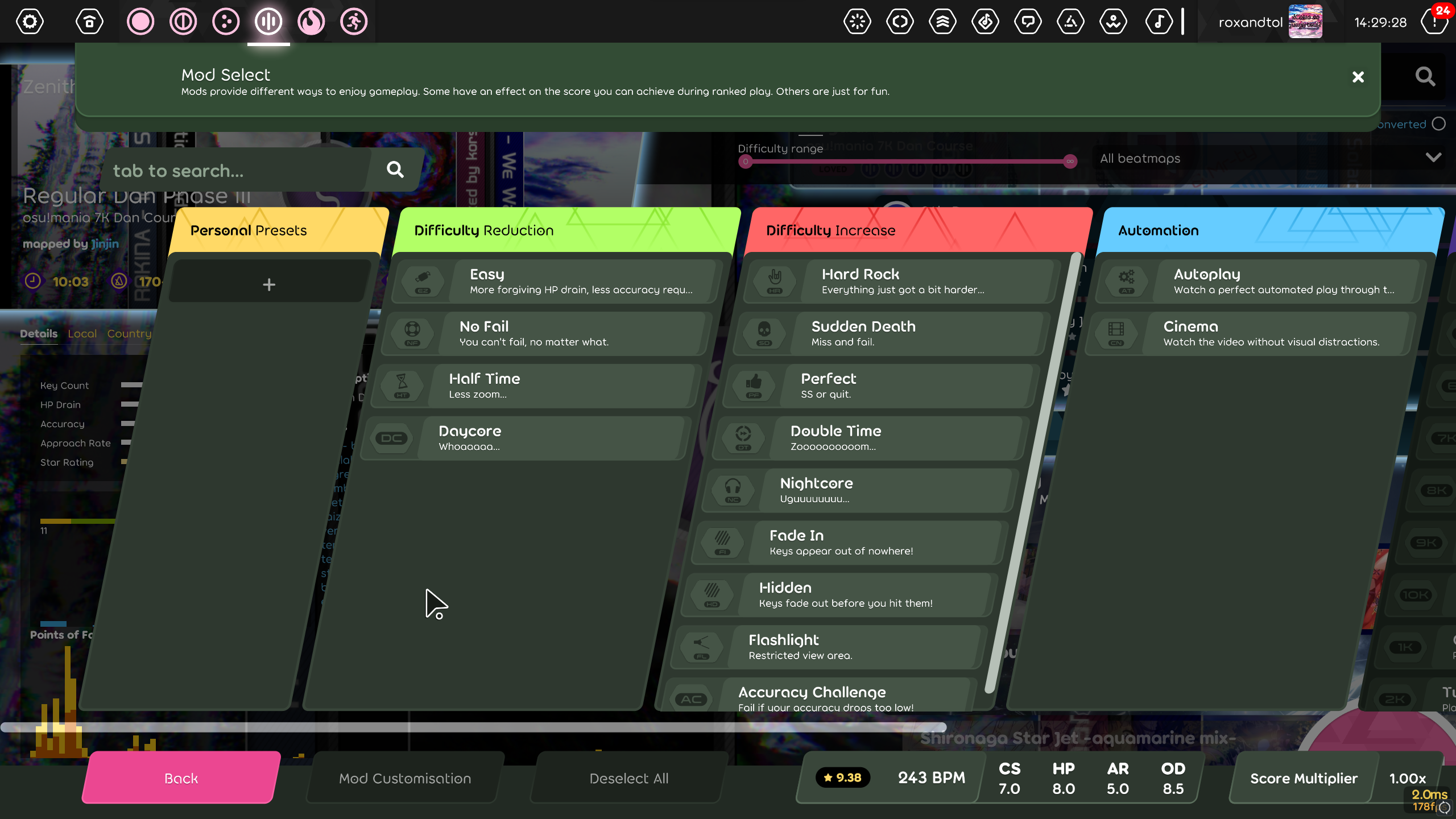 circle size and AR changes when adding HR in osu!mania in the map stat ...