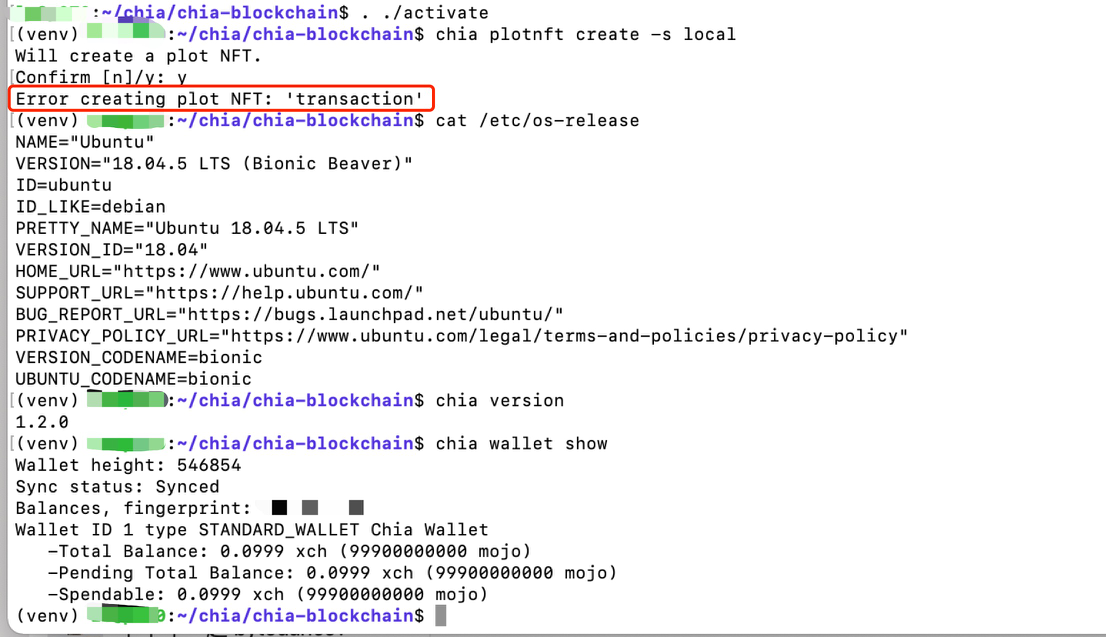 [BUG]Error creating plot NFT: 'transaction' · Issue #7279 · Chia-Network/chia-blockchain · GitHub