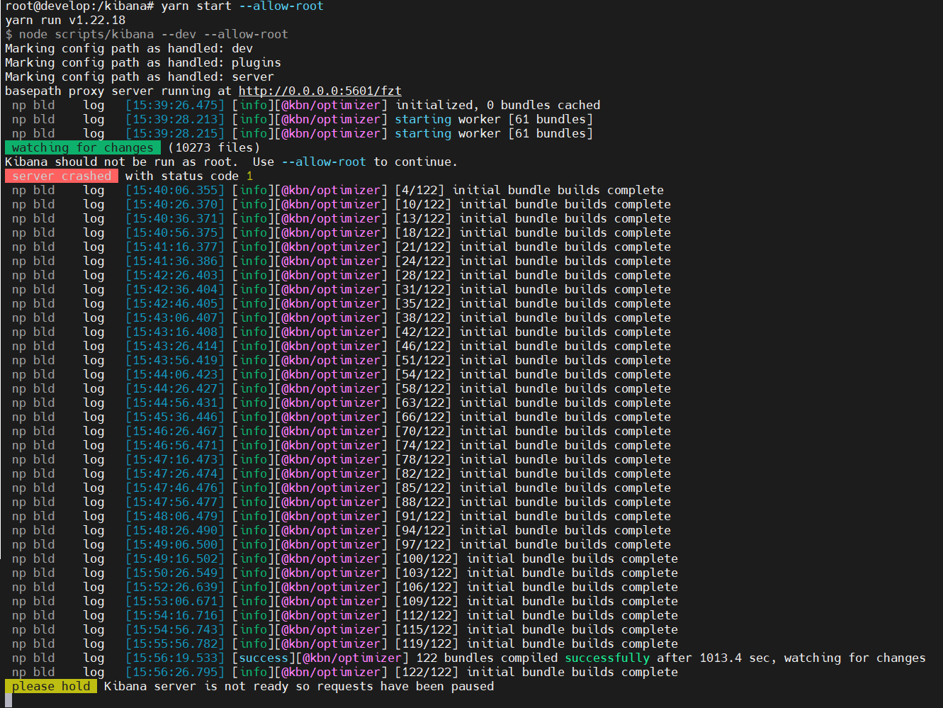Kibana server crashed with status code 1 · Issue #128161 · elastic/kibana · GitHub