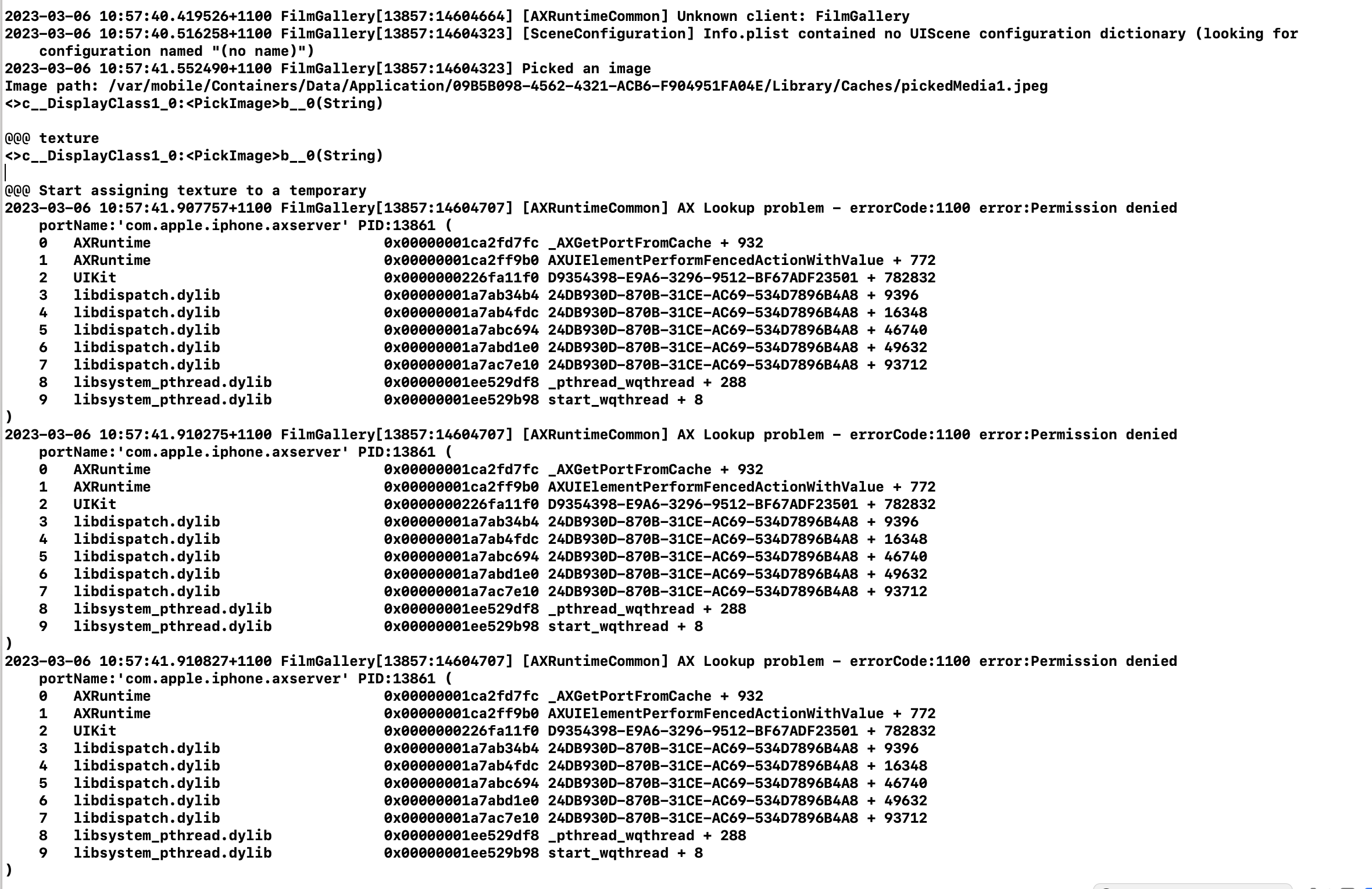 error: Permission denied when select a photo from the photo gallery IOS 16.2 · Issue #282 ...