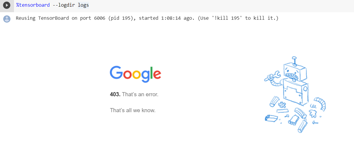 Unable to run tensorboard in colab. · Issue #1091 · googlecolab/colabtools · GitHub