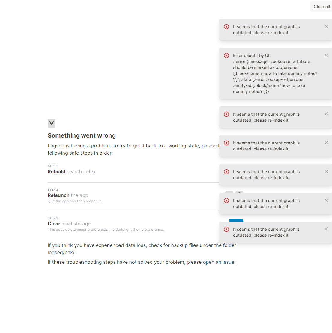 Endless loop of "current graph is outdated, please re-index it" · Issue #10280 · logseq/logseq ...